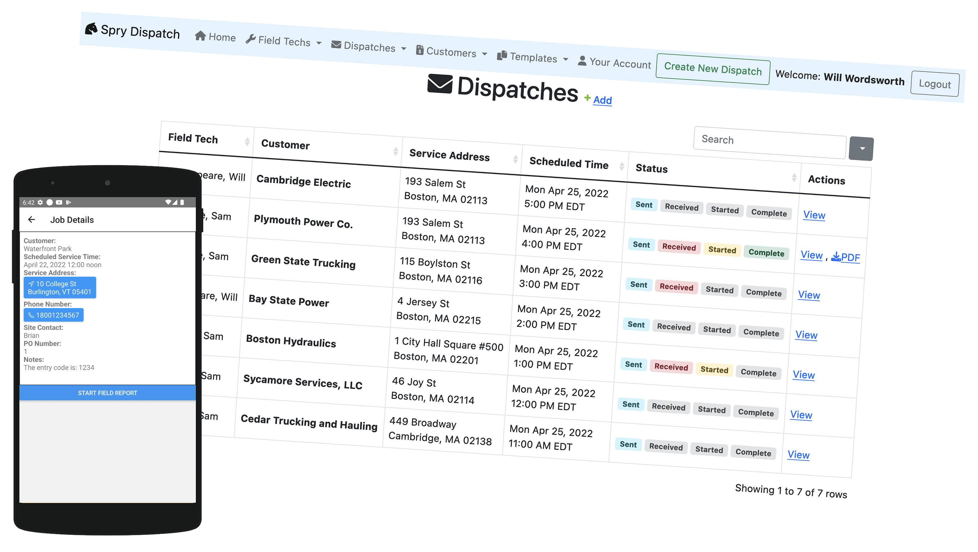 Spry Dispatch - Manage your field techs